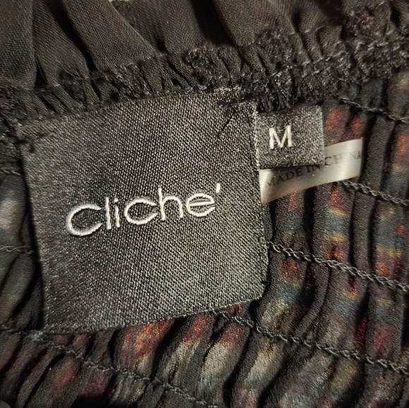 Cliché | Tops | Clich Black Smocked Dotted Texture Peplum Style Sheer ...